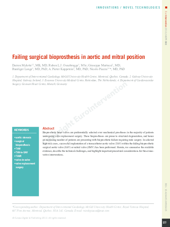 (PDF) Failing surgical bioprosthesis in aortic and mitral position ...