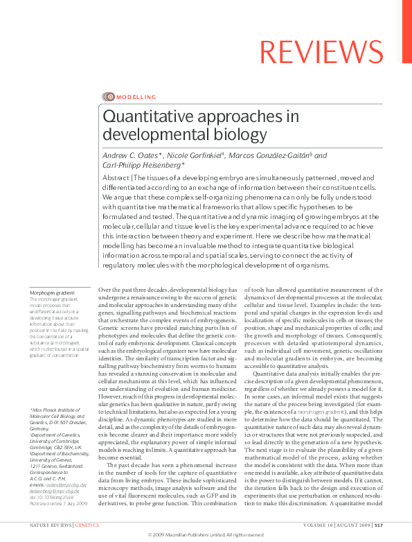 (PDF) Quantitative approaches in developmental biology