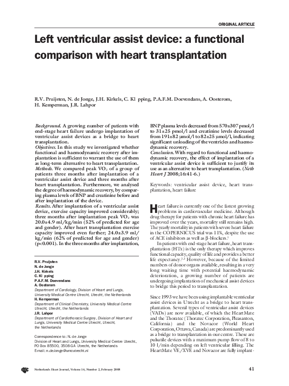 (PDF) Left ventricular assist device: a functional comparison with heart transplantation