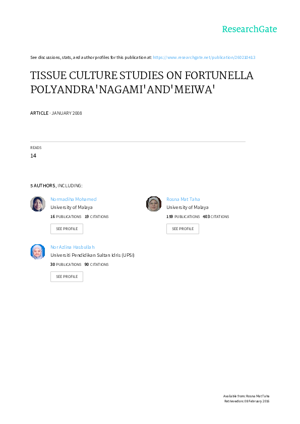 (PDF) TISSUE CULTURE STUDIES ON FORTUNELLA POLYANDRA 'NAGAMI' AND 'MEIWA