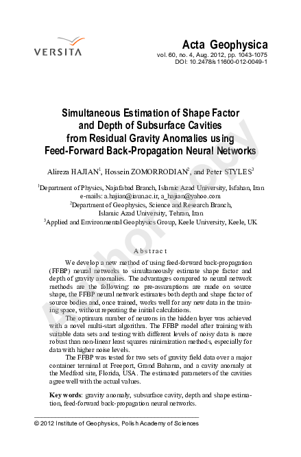 Pdf Simultaneous Estimation Of Shape Factor And Depth Of Subsurface