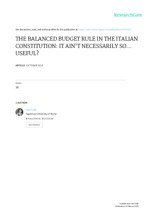 (PDF) THE BALANCED BUDGET RULE IN THE ITALIAN CONSTITUTION: IT AIN’T ...
