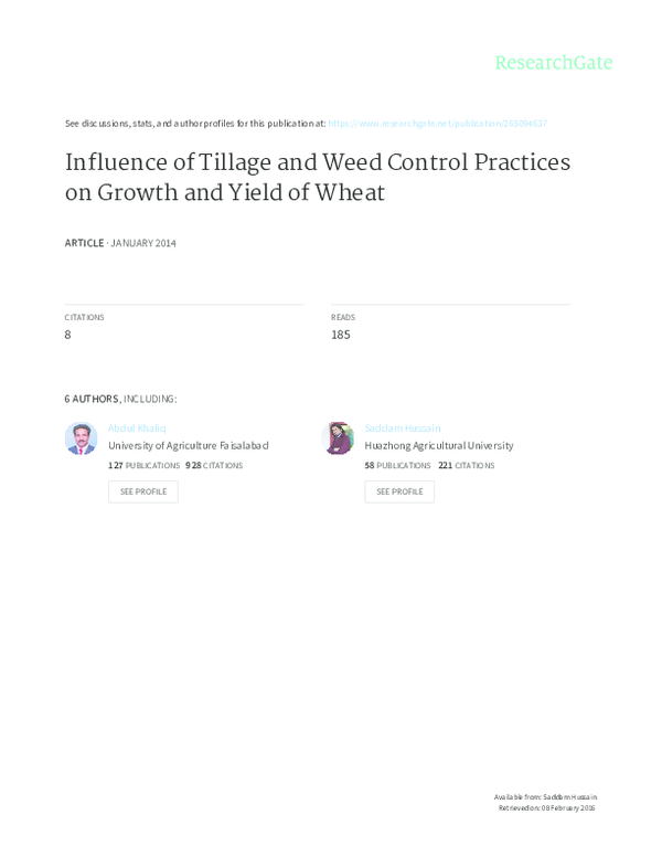 Pdf Impact Of Tillage And Herbicides On Weed Density Yield And