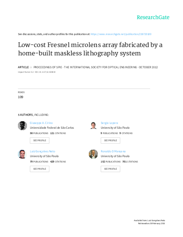 (PDF) Low-cost Fresnel microlens array fabricated by a home-built ...