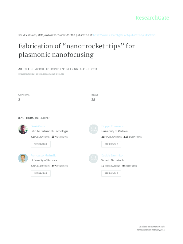 (PDF) Fabrication of “nano-rocket-tips” for plasmonic nanofocusing