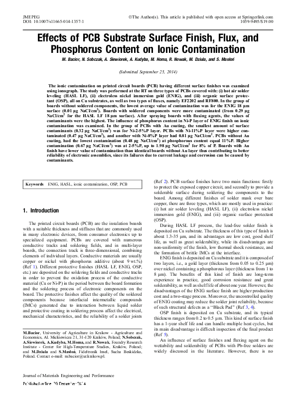 (PDF) Effects of PCB Substrate Surface Finish, Flux, and Phosphorus ...