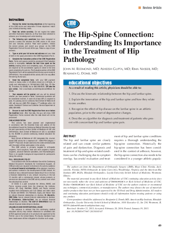 (PDF) The hip-spine connection: understanding its importance in the ...