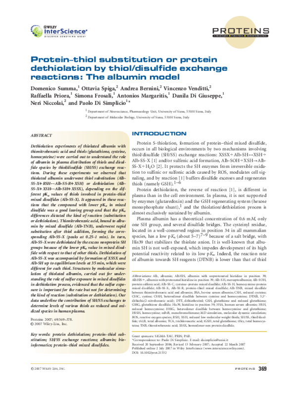 (PDF) Protein-thiol substitution or protein dethiolation by thiol ...