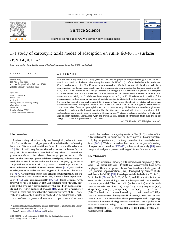 (PDF) DFT study of carboxylic acids modes of adsorption on rutile TiO2 ...
