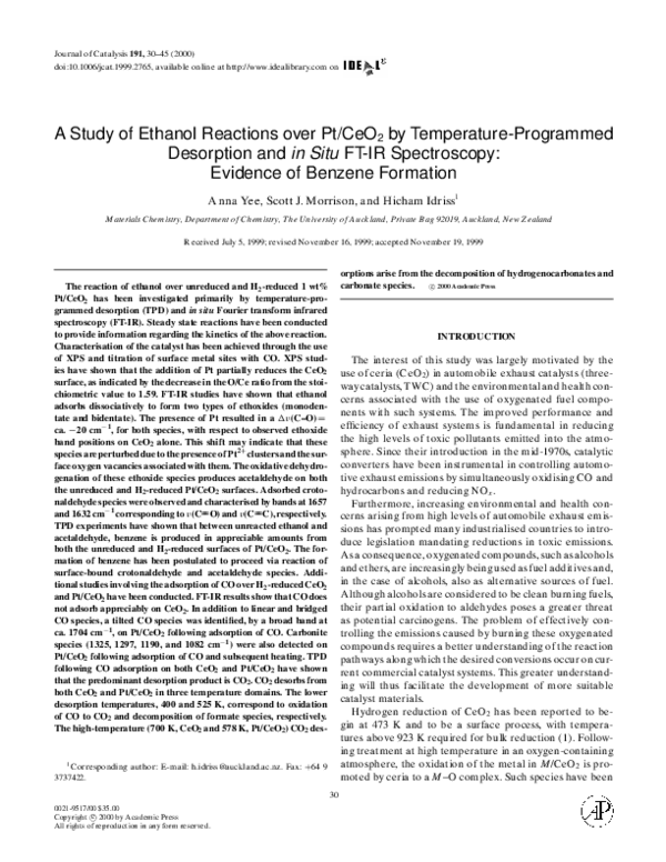 (PDF) A Study of Ethanol Reactions over Pt/CeO2 by Temperature ...
