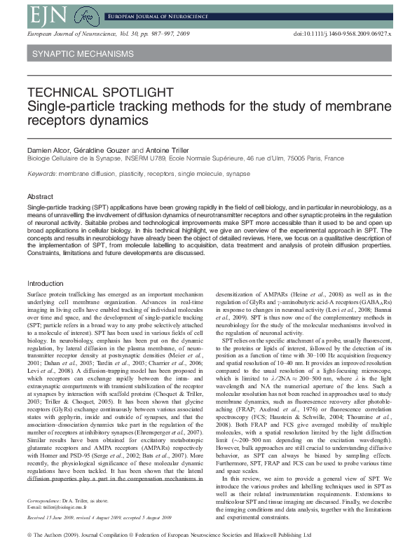 (PDF) Single-particle tracking methods for the study of membrane receptors dynamics