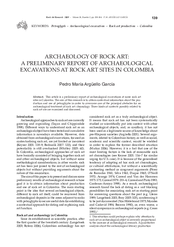 (PDF) Archaeology of rock art: a preliminary report of archaeological ...