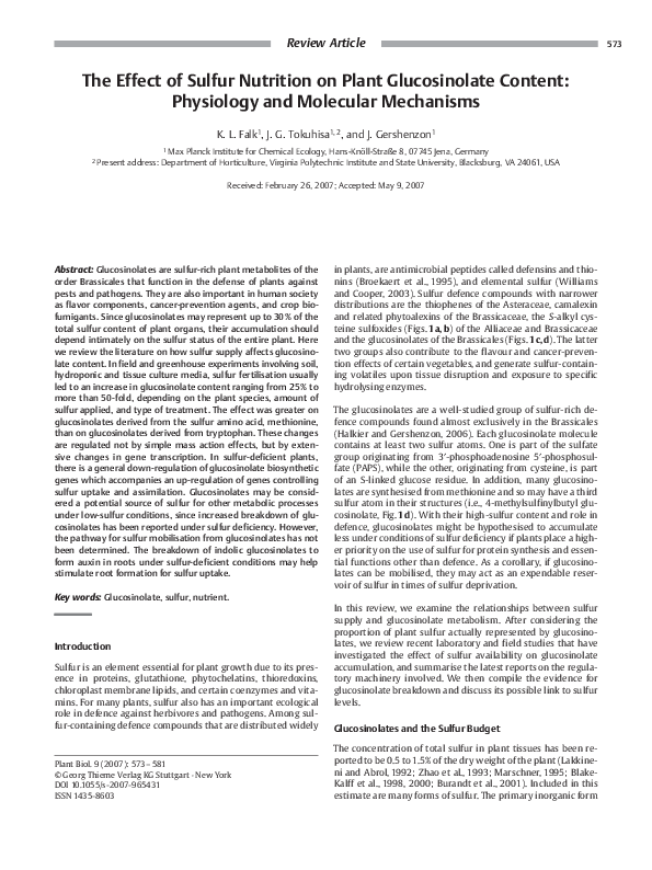 (PDF) The effect of sulfur nutrition on plant glucosinolate content ...
