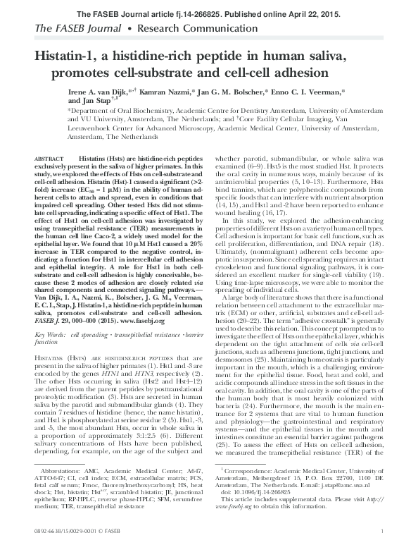 (PDF) Histatin-1, a histidine-rich peptide in human saliva, promotes ...