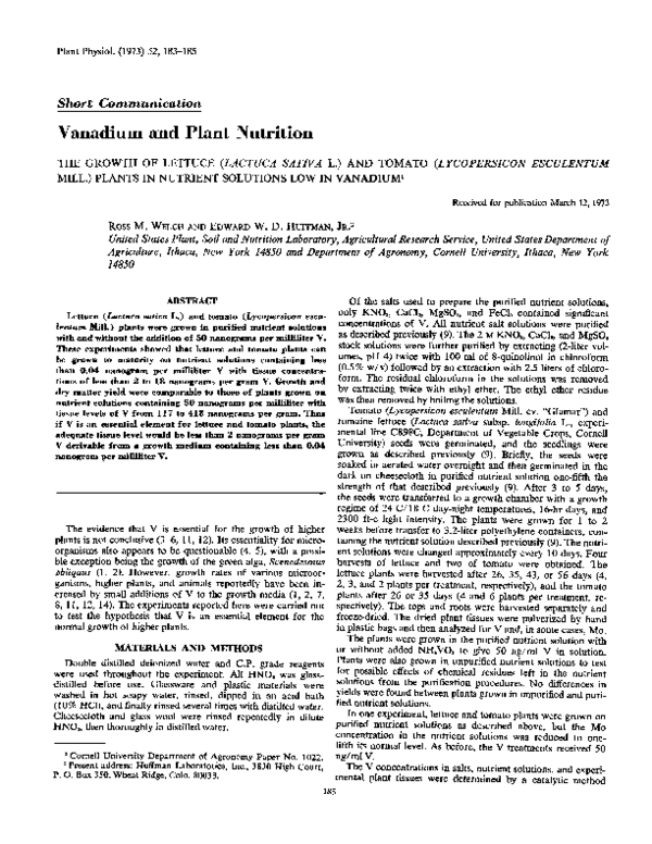 (PDF) Vanadium and Plant Nutrition The Growth of Lettuce (Lactuca ...