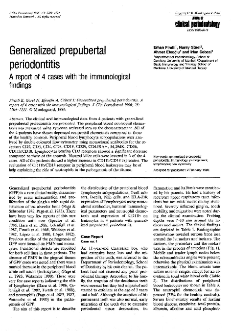 (PDF) Generalized prepubertal periodontitis. A report of 4 cases with ...