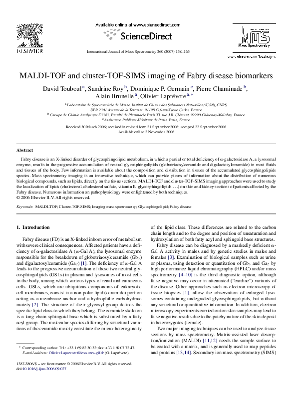 (PDF) MALDI-TOF and cluster-TOF-SIMS imaging of Fabry disease ...