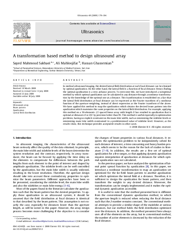 (PDF) A transformation based method to design ultrasound array | Hassan ...