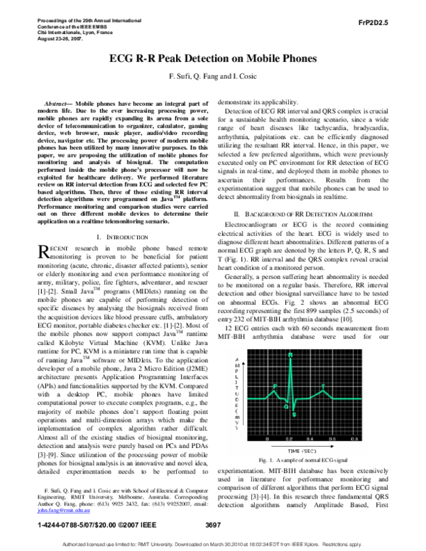 (PDF) Ecg rr peak detection on mobile phones