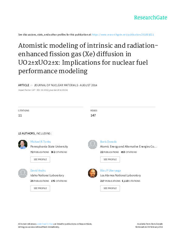 (PDF) Atomistic modeling of intrinsic and radiation-enhanced fission ...