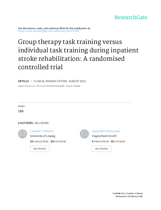 (PDF) Group therapy task training versus individual task training ...
