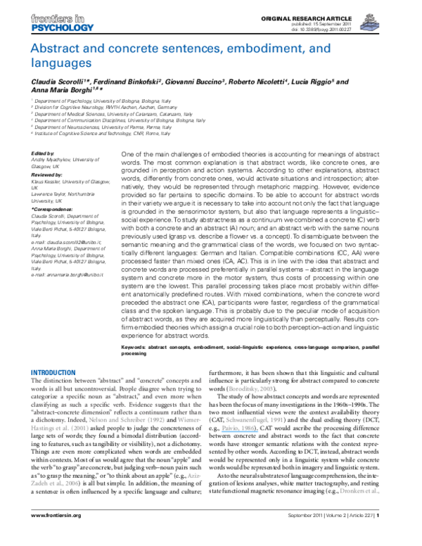 (PDF) Abstract and concrete sentences, embodiment, and languages