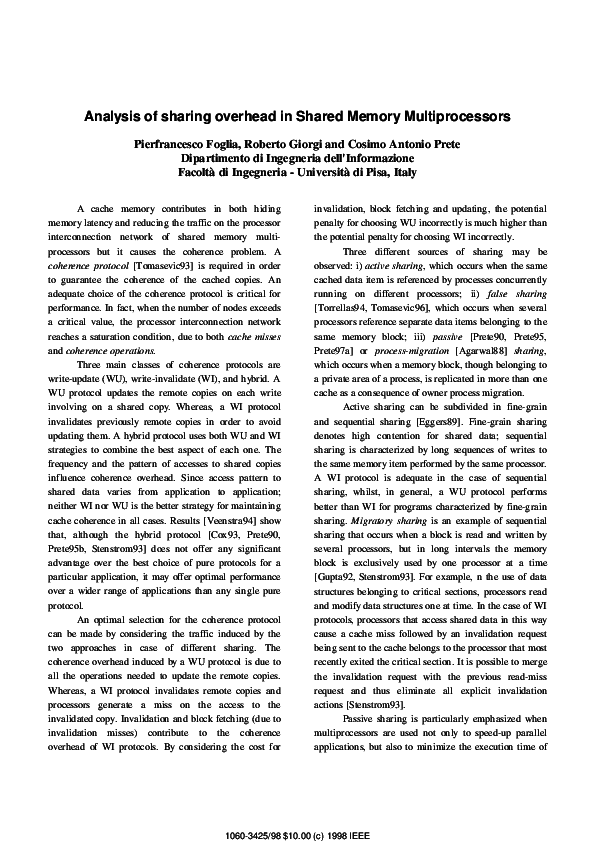 Pdf Analysis Of Sharing Overhead In Shared Memory Multiprocessors