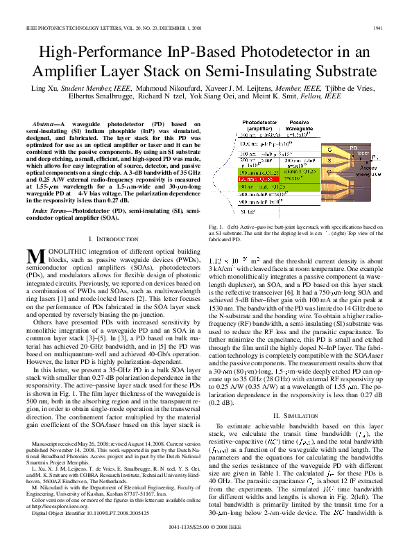 (PDF) High-Performance InP-Based Photodetector in an Amplifier Layer Stack on Semi-Insulating ...