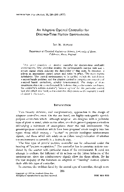 (PDF) An adaptive optimal controller for discrete-time Markov environments