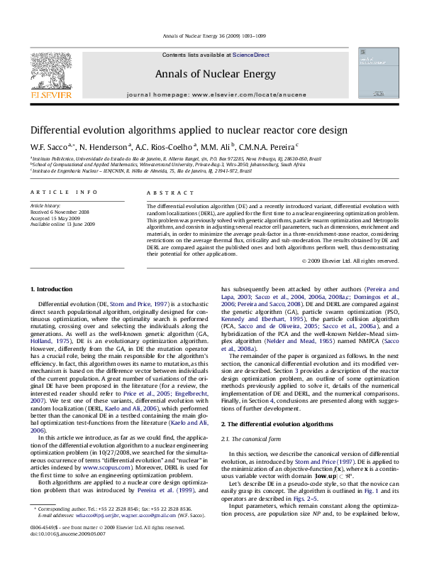 (PDF) Differential evolution algorithms applied to nuclear reactor core design