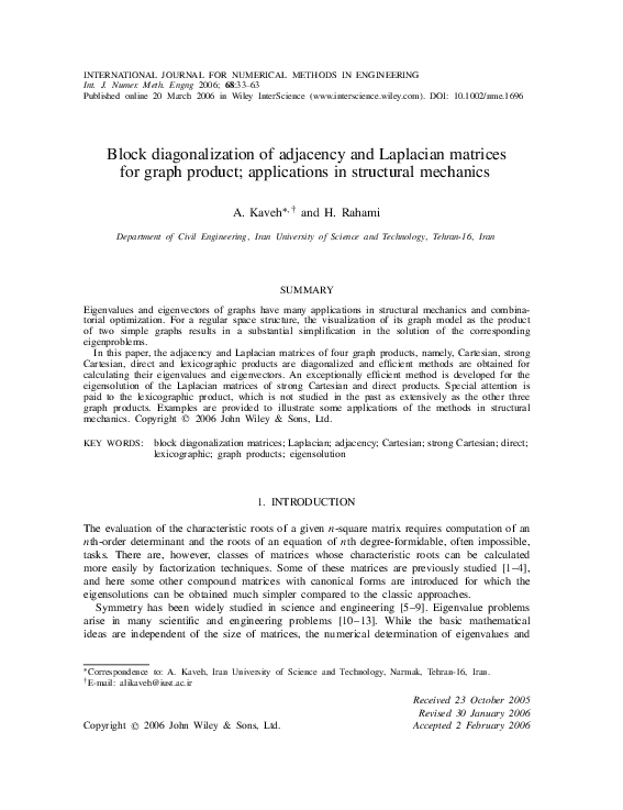 Pdf Block Diagonalization Of Adjacency And Laplacian Matrices For Graph Product Applications