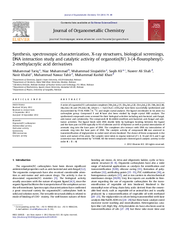 (PDF) Synthesis, spectroscopic characterization, X-ray structure and evaluation of binding ...