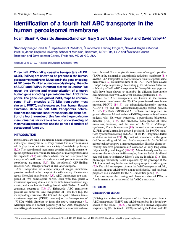 (PDF) Identification of a Fourth Half ABC Transporter in the Human ...