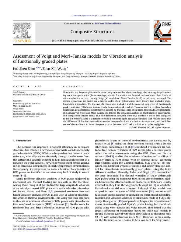 (PDF) Assessment of Voigt and Mori–Tanaka models for vibration analysis ...