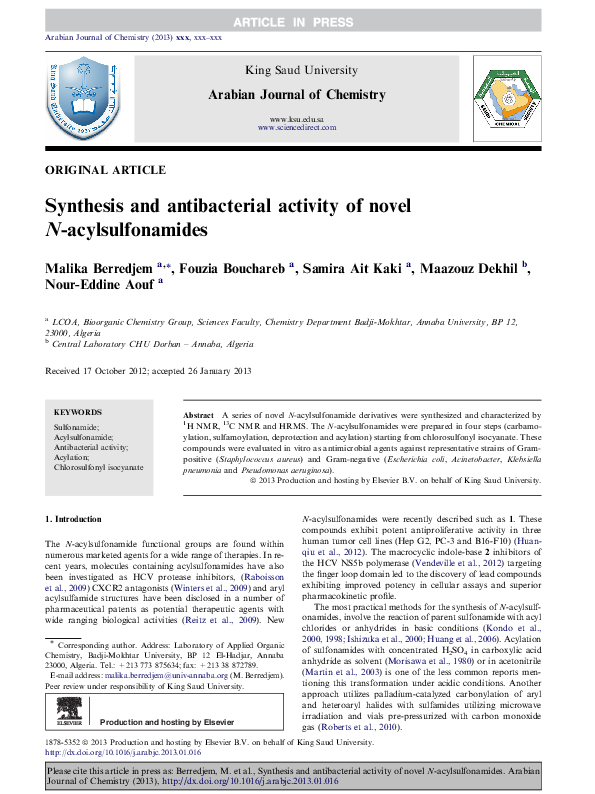 (PDF) Synthesis and Antibacterial Activity of a Novel Class of 15 ...