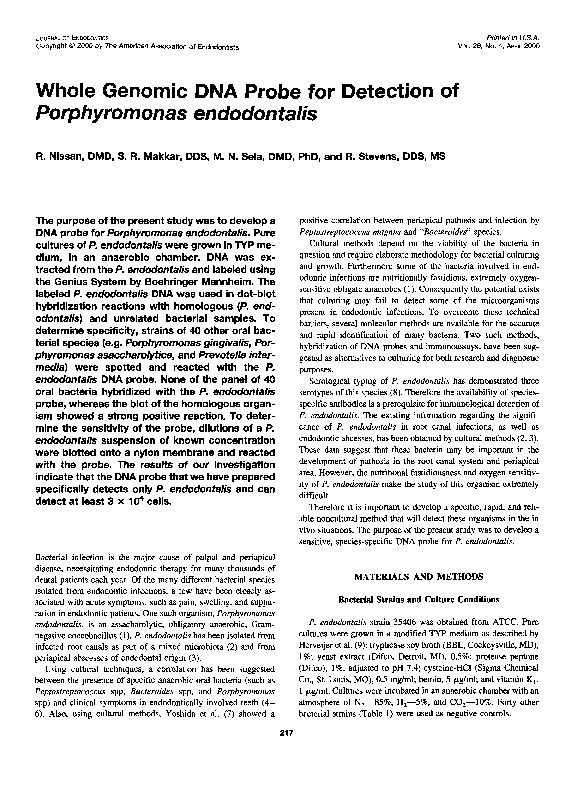 (PDF) Whole Genomic DNA Probe for Detection of Porphyromonas endodontalis