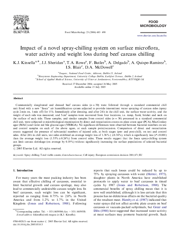 (PDF) Impact of a novel spray-chilling system on surface microflora ...