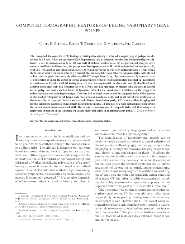 (PDF) COMPUTED TOMOGRAPHIC FEATURES OF FELINE NASOPHARYNGEAL POLYPS ...