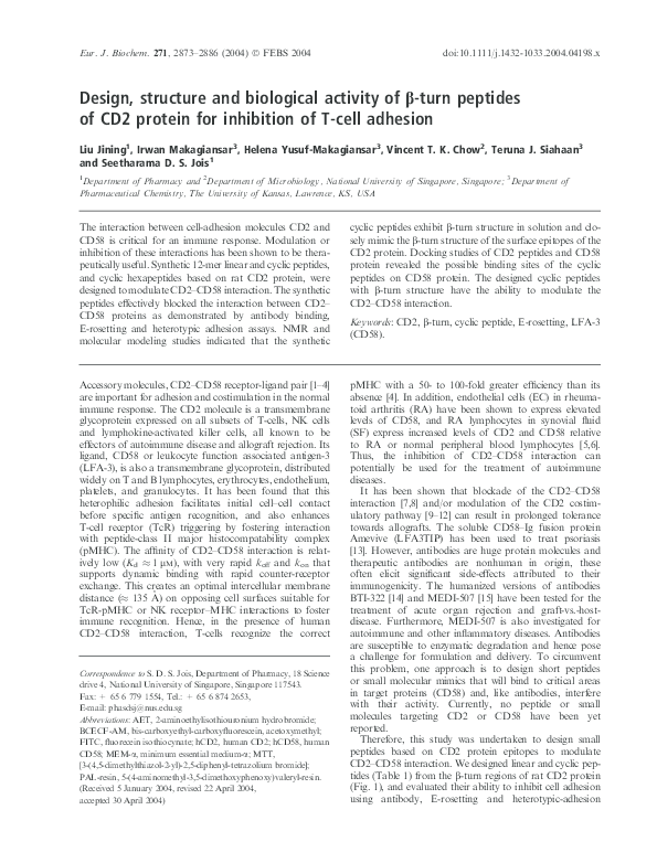 (PDF) Design, structure and biological activity of β-turn peptides of ...