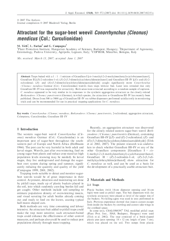 (PDF) Attractant for the sugar-beet weevil Conorrhynchus (Cleonus ...