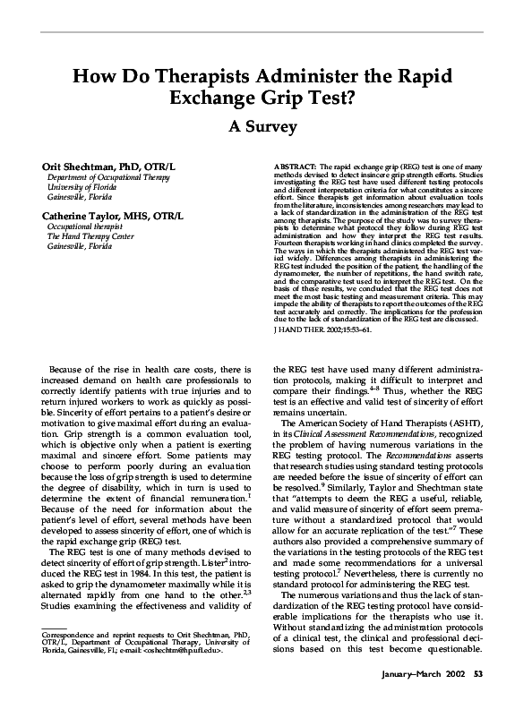 (PDF) How do therapists administer the rapid exchange grip test? A survey