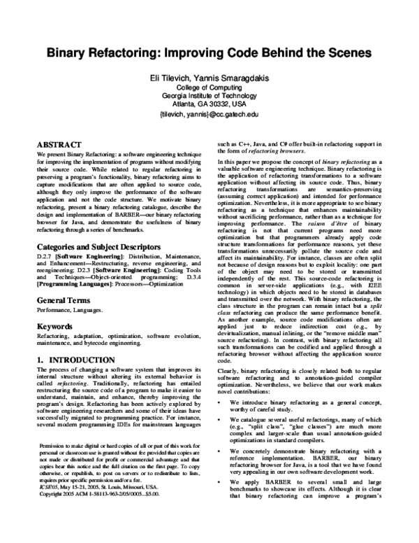 (PDF) Binary refactoring