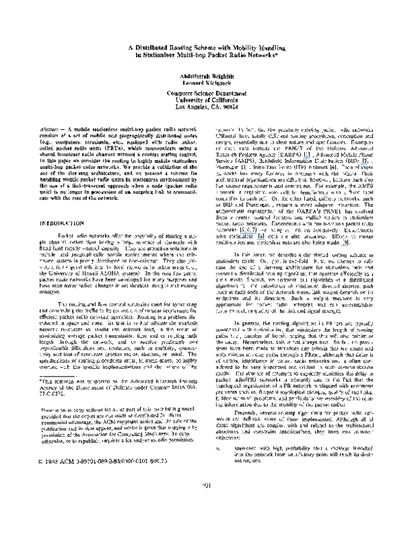 (PDF) A distributed routing scheme with mobility handling in stationless multi-hop packet radio ...