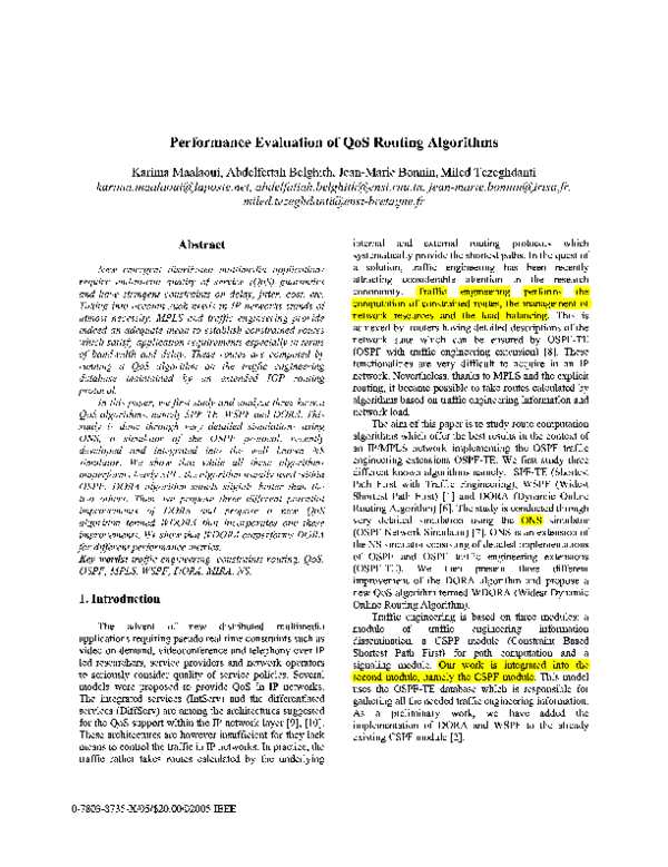 Pdf Performance Evaluation Of Qos Routing Algorithms