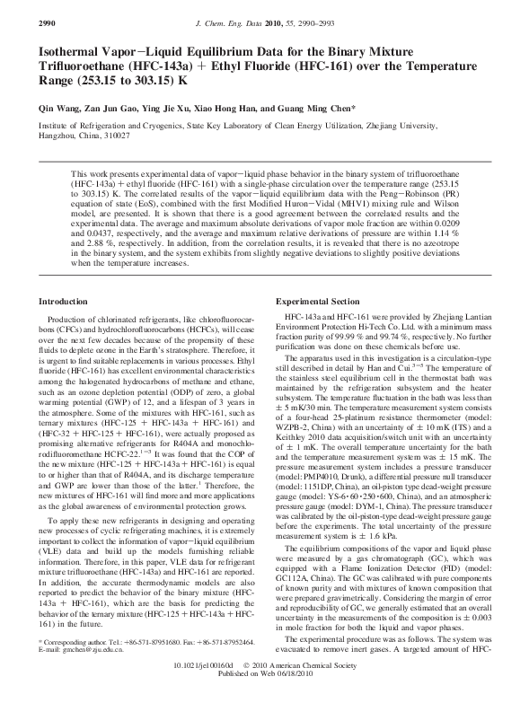 (PDF) Isothermal vapor-liquid equilibrium data for the binary mixture ...