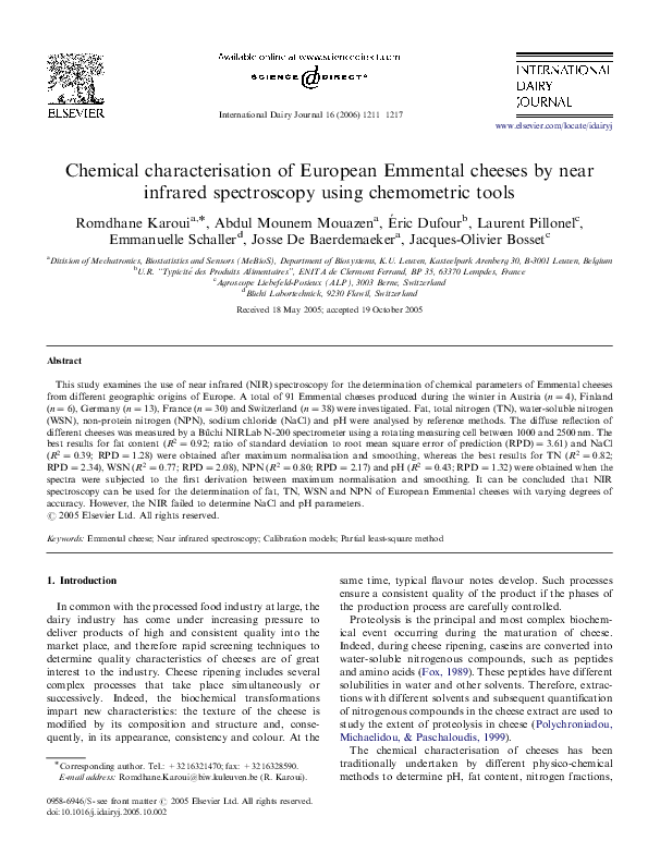 (PDF) Chemical characterisation of European Emmental cheeses by near ...