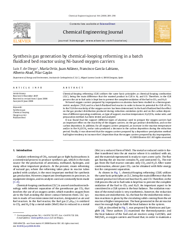 (PDF) Synthesis gas generation by chemical-looping reforming in a batch ...