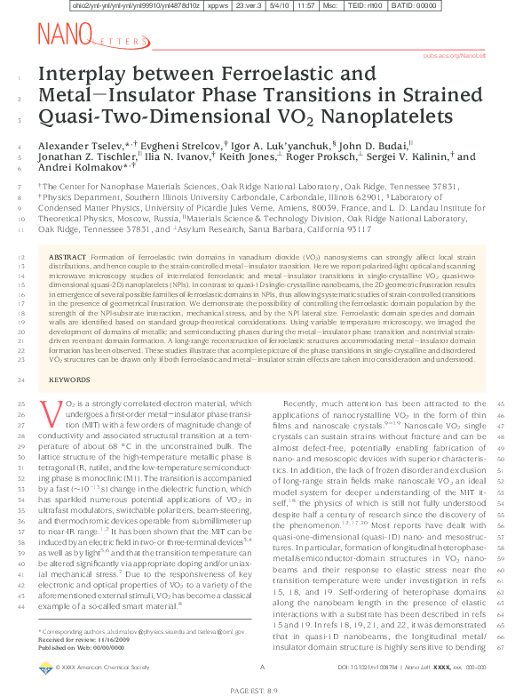(PDF) Interplay between Ferroelastic and Metal−Insulator Phase ...