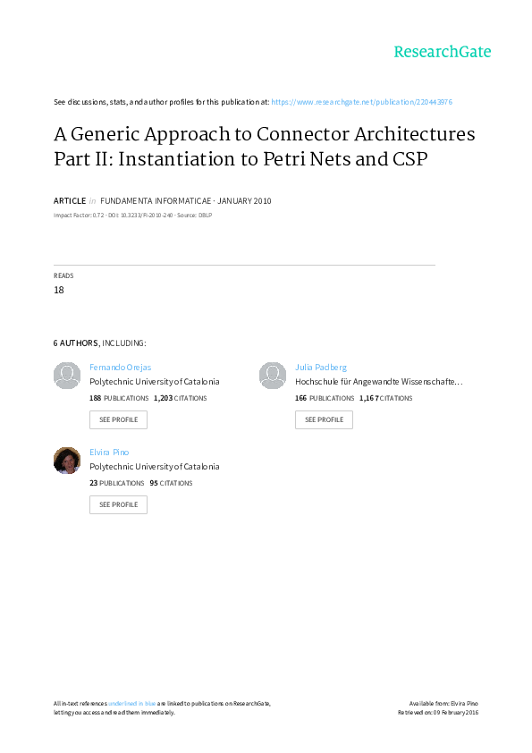 (PDF) A Generic Approach to Connector Architectures Part I: The General Framework