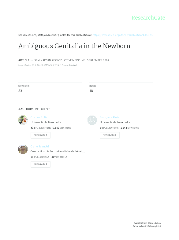 (PDF) Ambiguous Genitalia in the Newborn